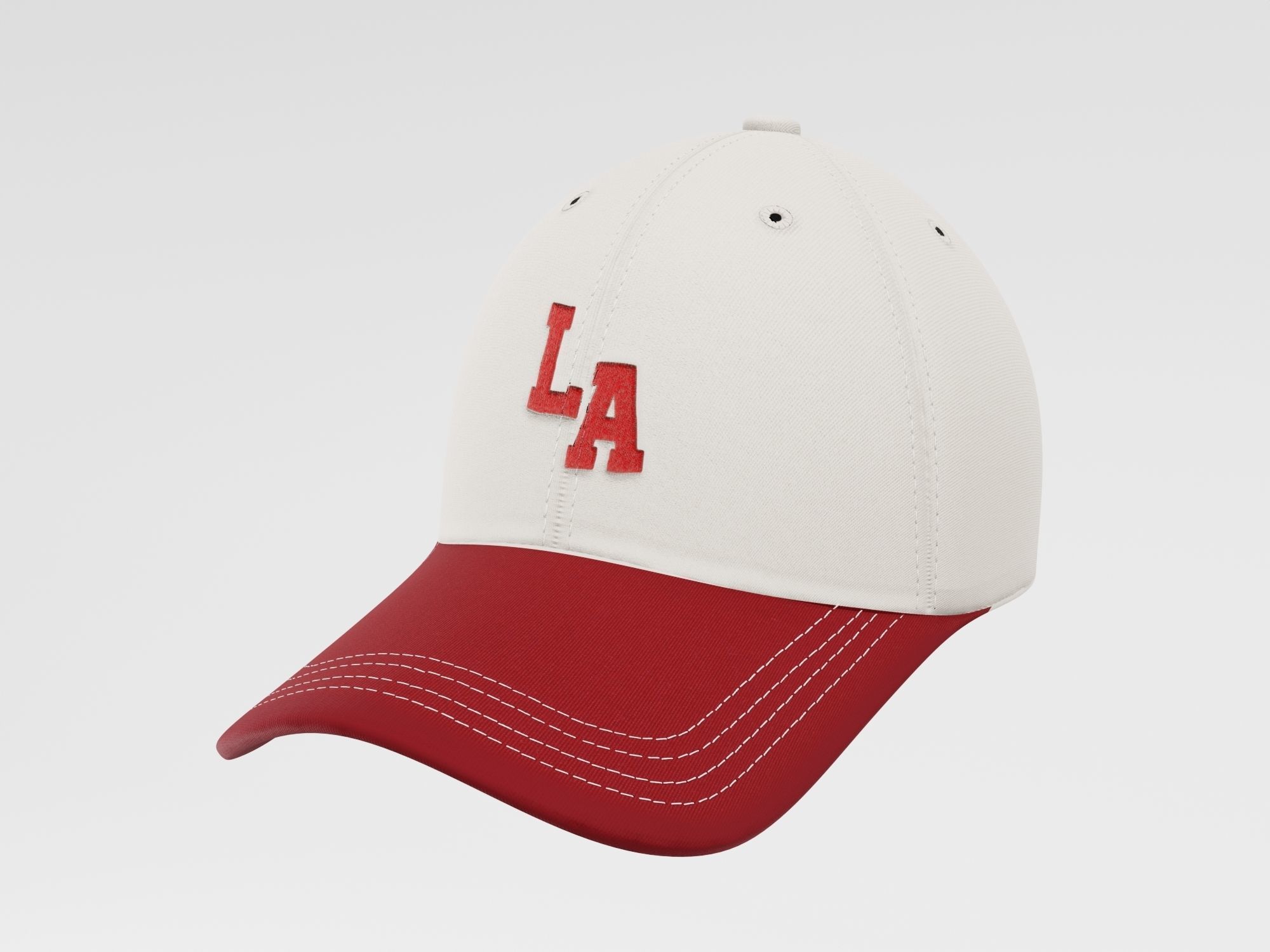 3D model Baseball Cap Embroidery LA - PBR textures 4K White Red VR / AR ...