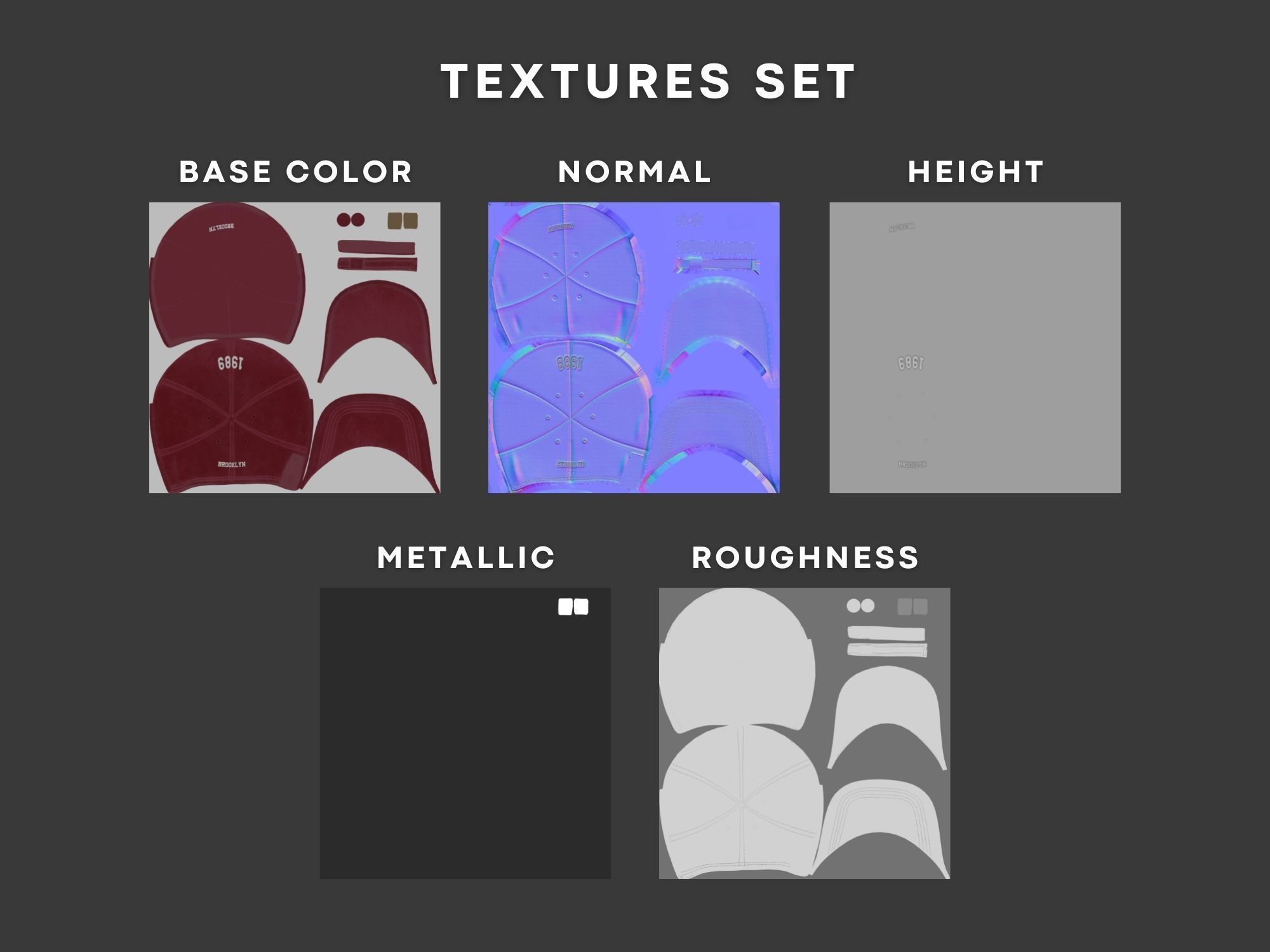 3D model Baseball Cap Embroidery 1989 - PBR textures 4K Red VR / AR ...