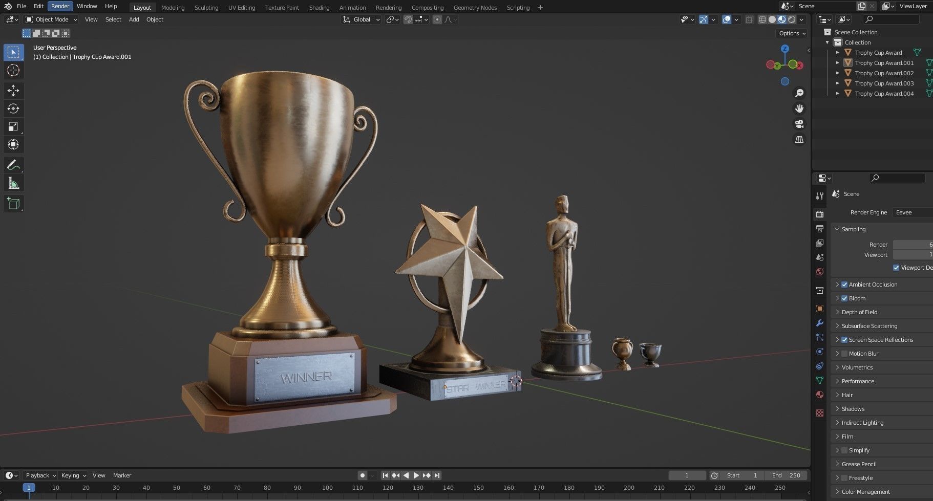 3D model Trophy Cup Award Pack VR / AR / low-poly | CGTrader
