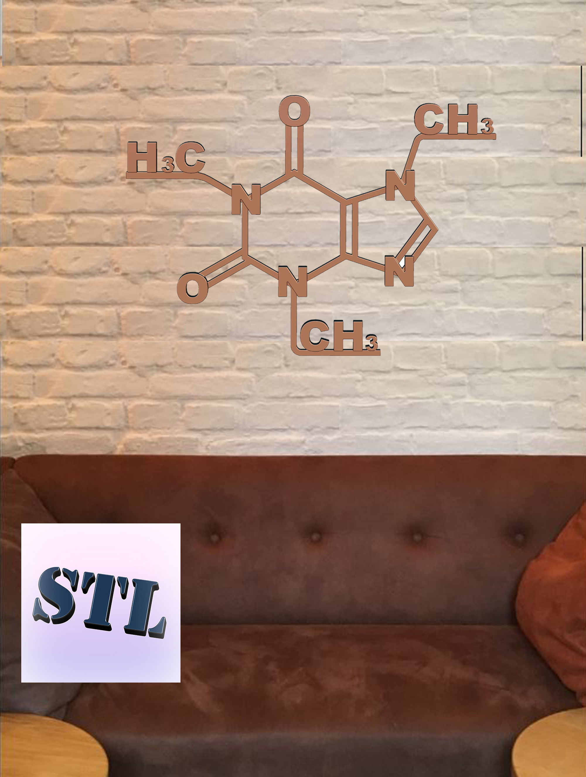 Caffeine molecule wall decor 3D model 3D printable | CGTrader