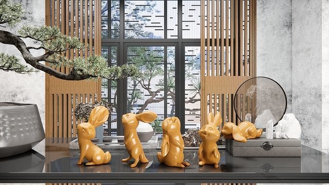 Modern rabbit sculpture ornament combination 3D model | CGTrader