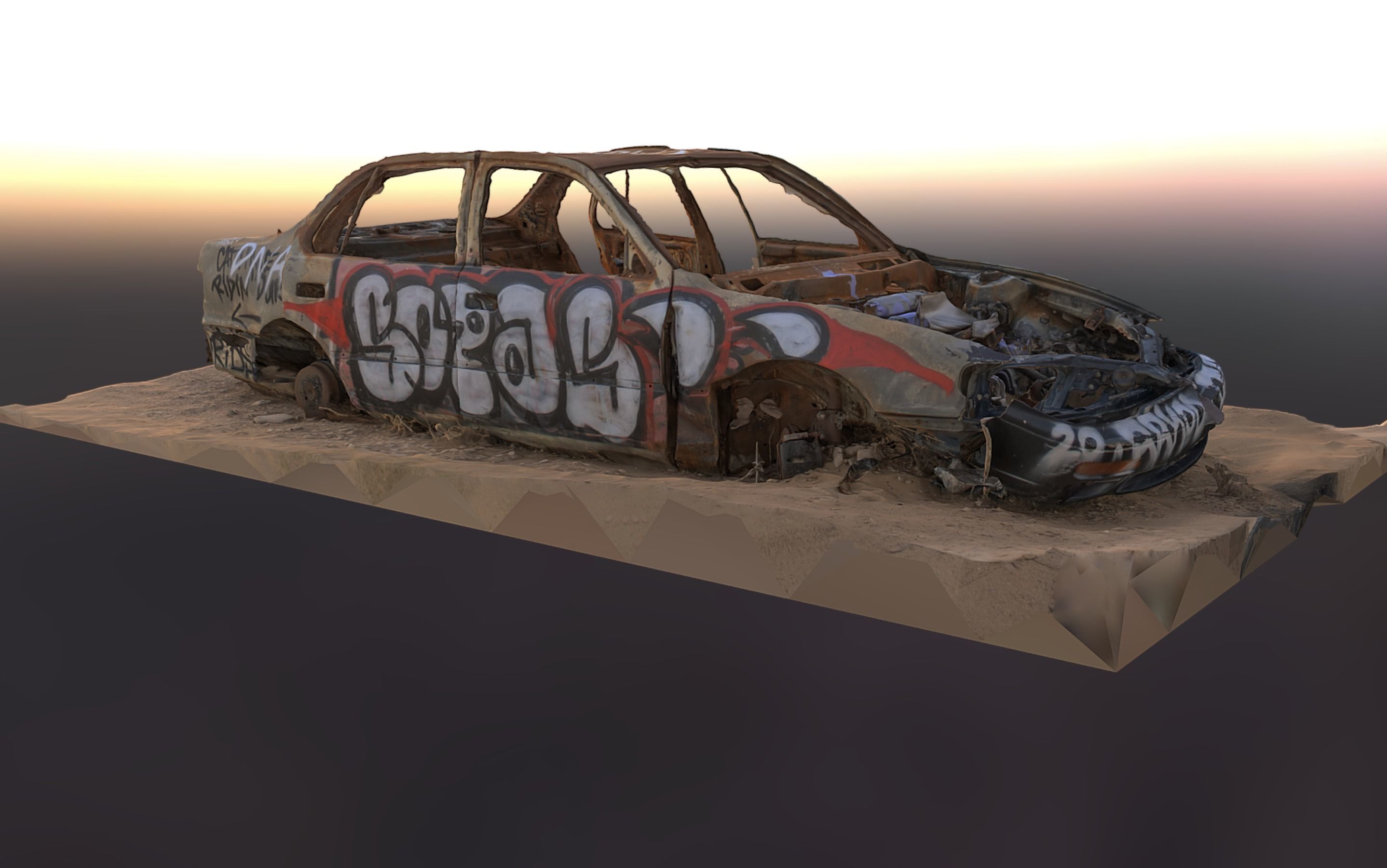 Destroyed graffiti car burned scan junk scrap 3D model | CGTrader