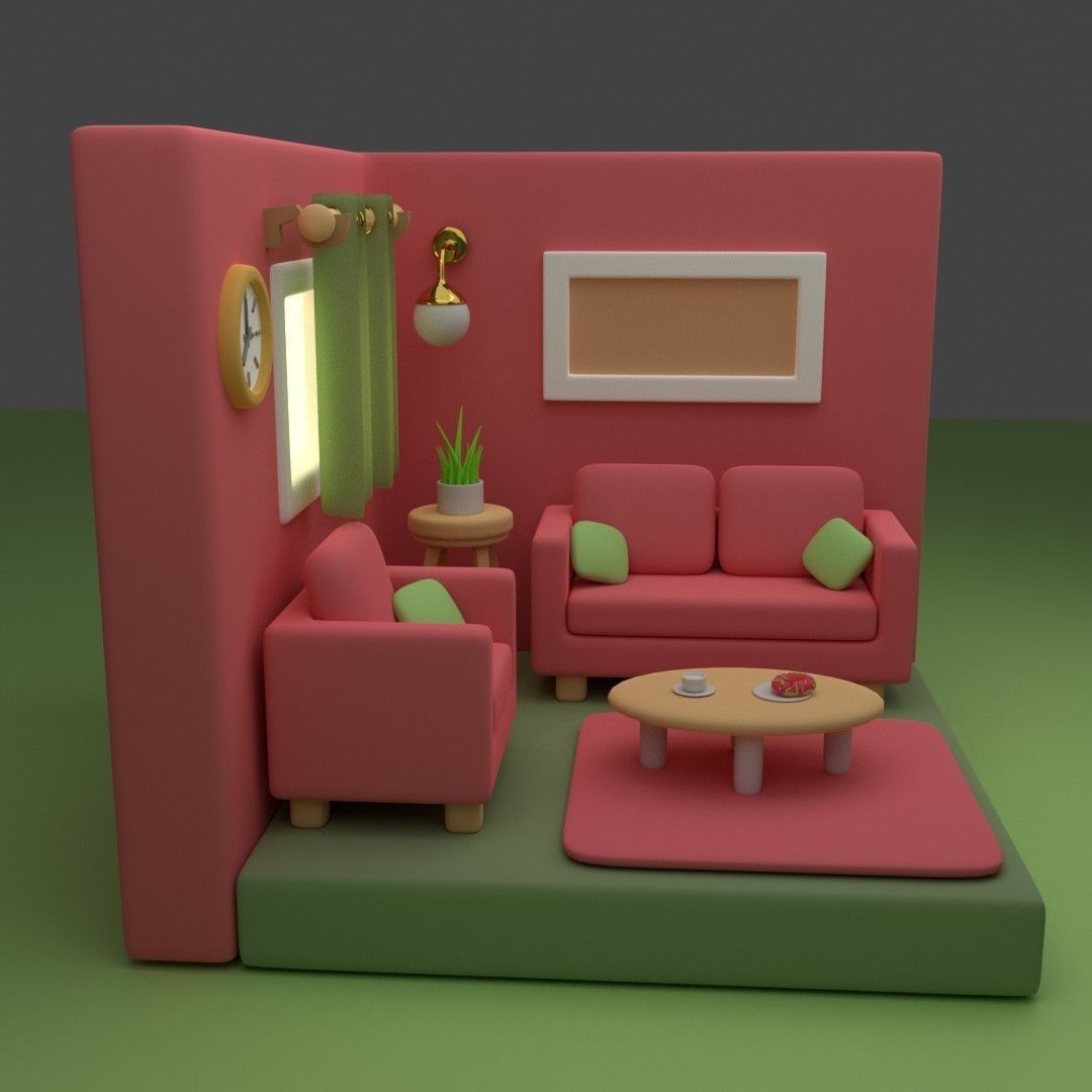 3D model cartoon low poly room VR / AR / low-poly | CGTrader