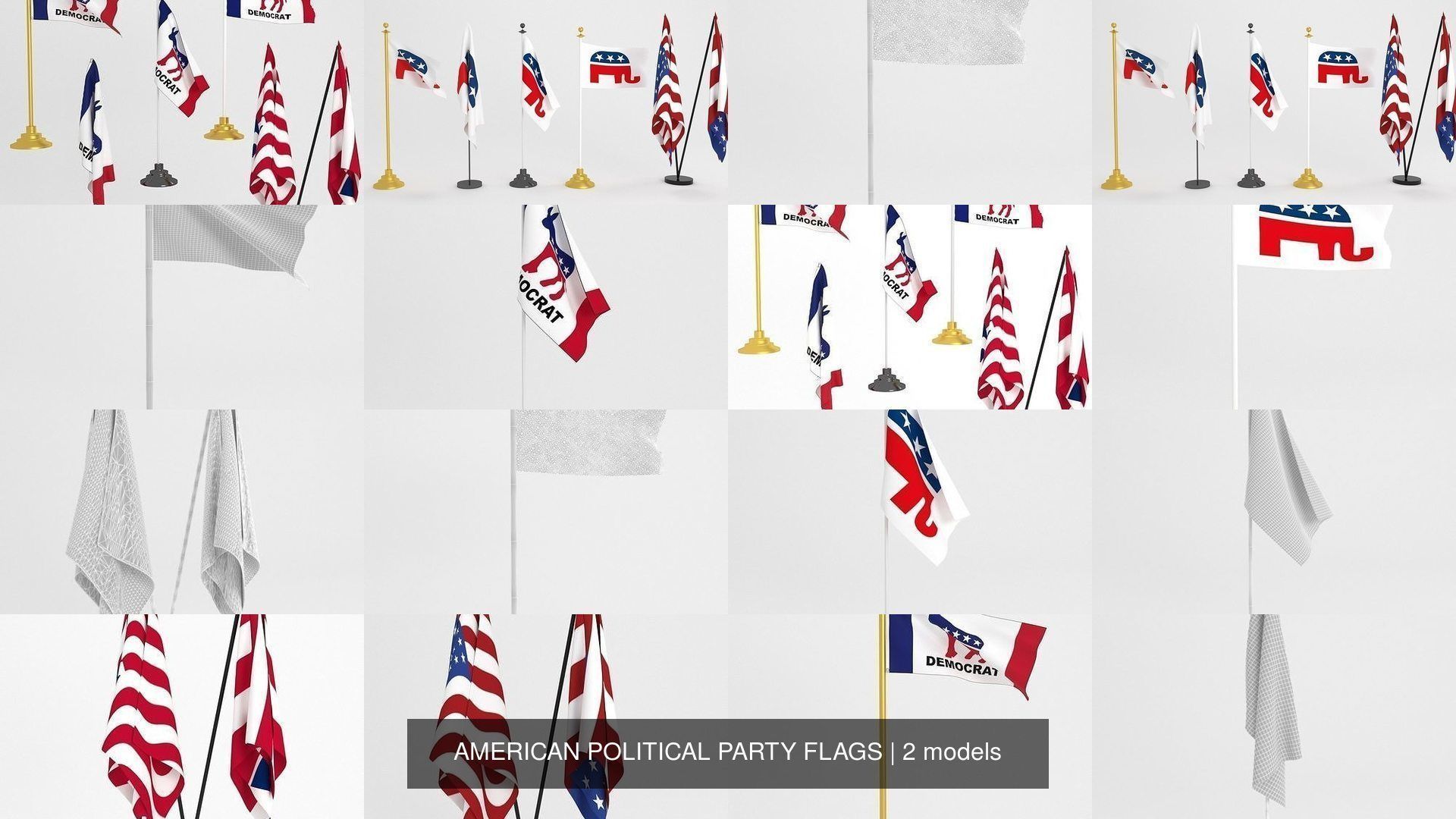 3D Model Collection AMERICAN POLITICAL PARTY FLAGS VR / AR / low-poly ...