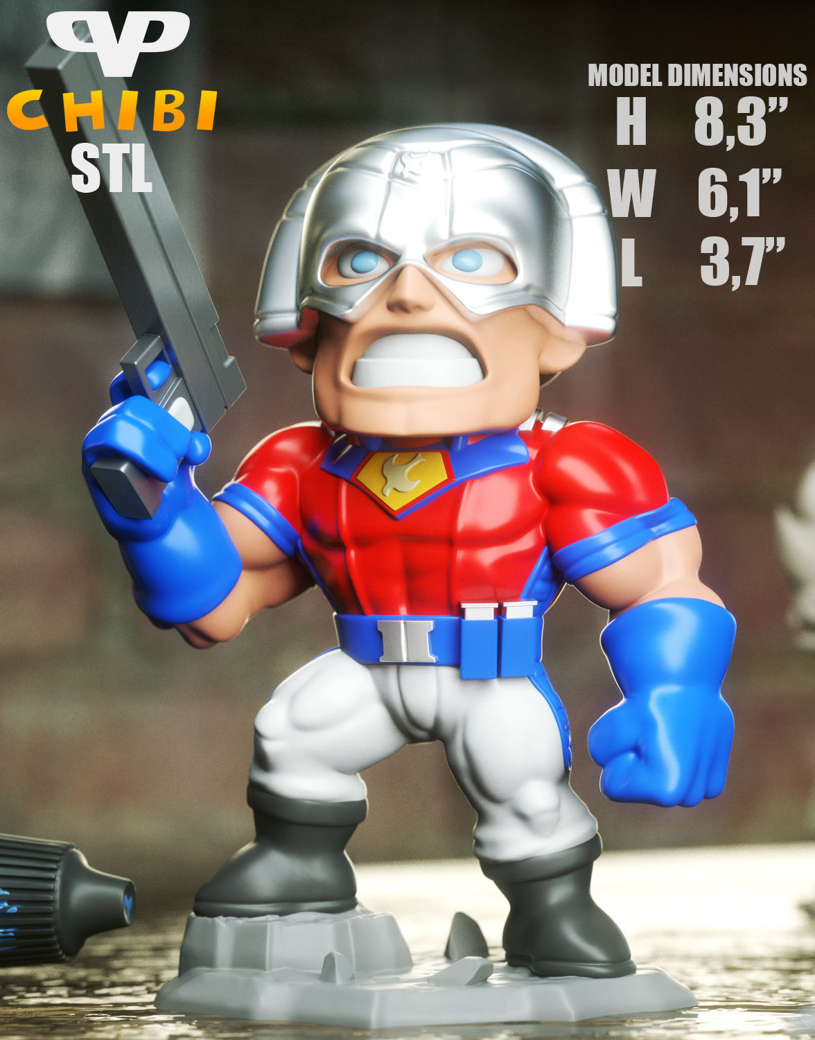 Peacemaker Chibi STL for 3D Printing ChibiSTL 3DXM 3D model 3D ...