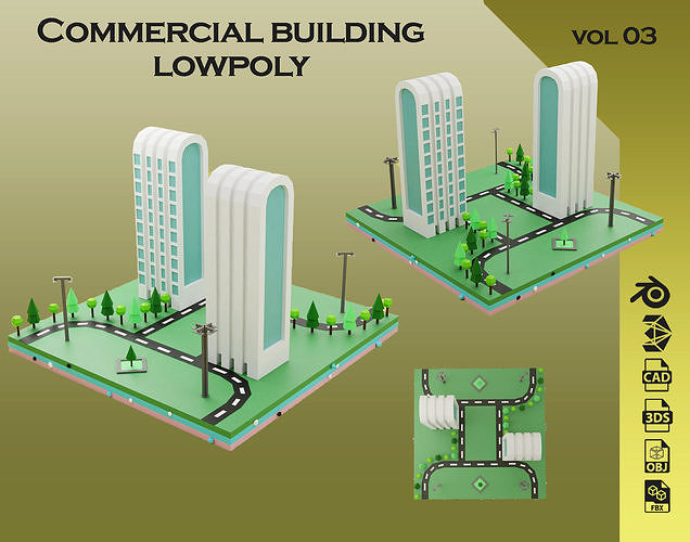 3D model Commercial building Lowpoly Vol 03 VR / AR / low-poly | CGTrader