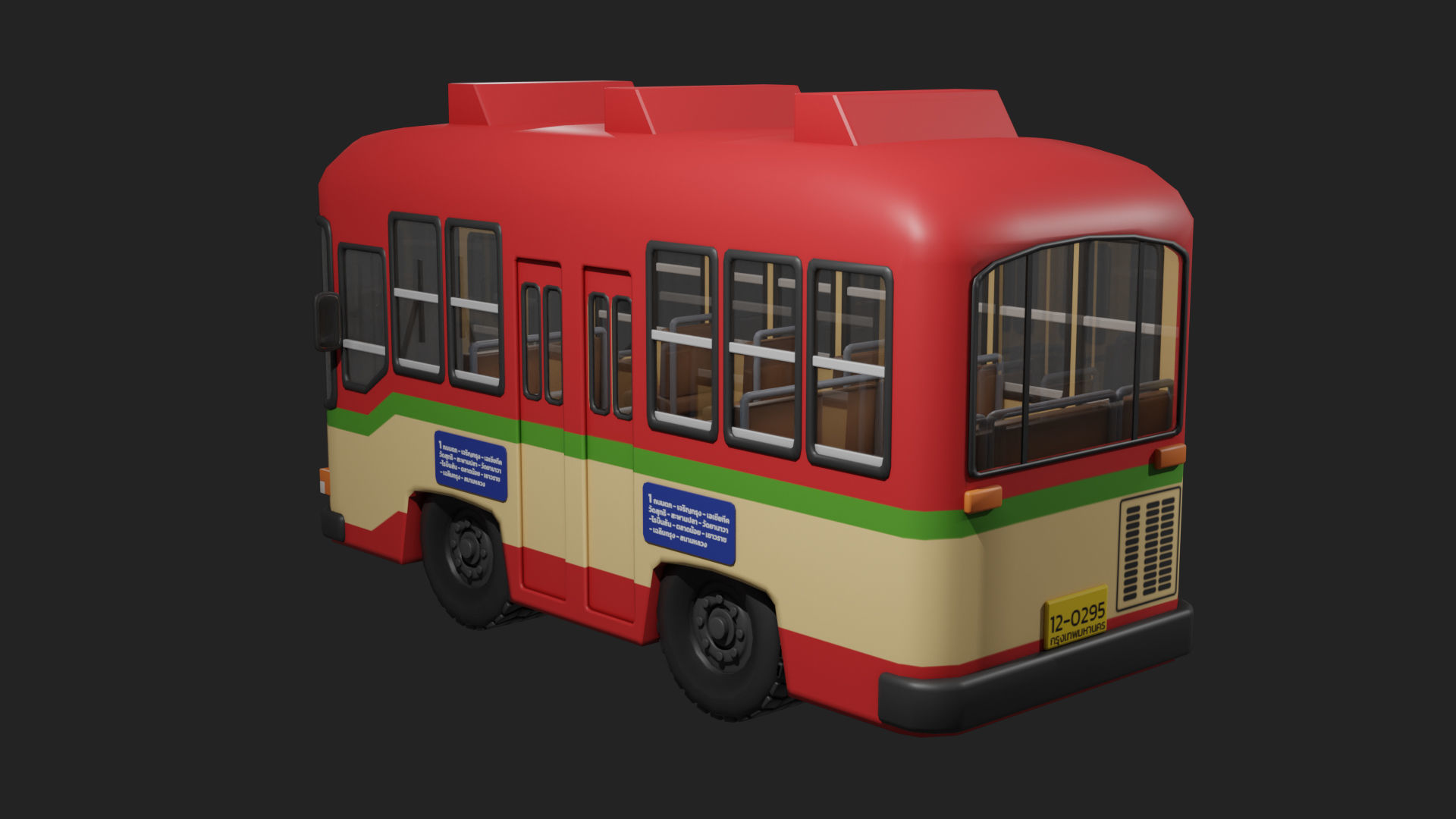 Red Thai bus cartoon 3D model | CGTrader