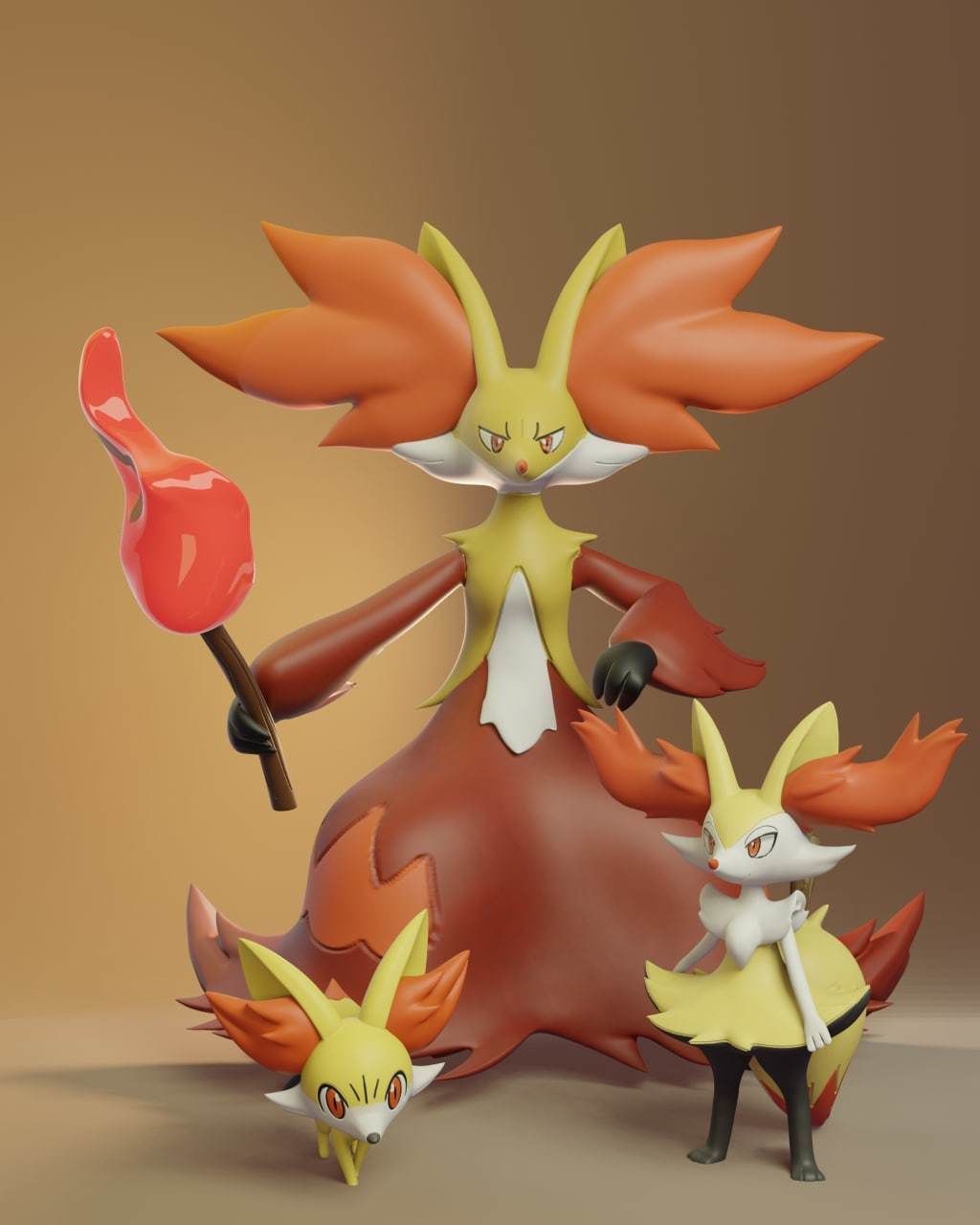 Pokemon - Fennekin Braixen and Delphox 3D model 3D printable | CGTrader