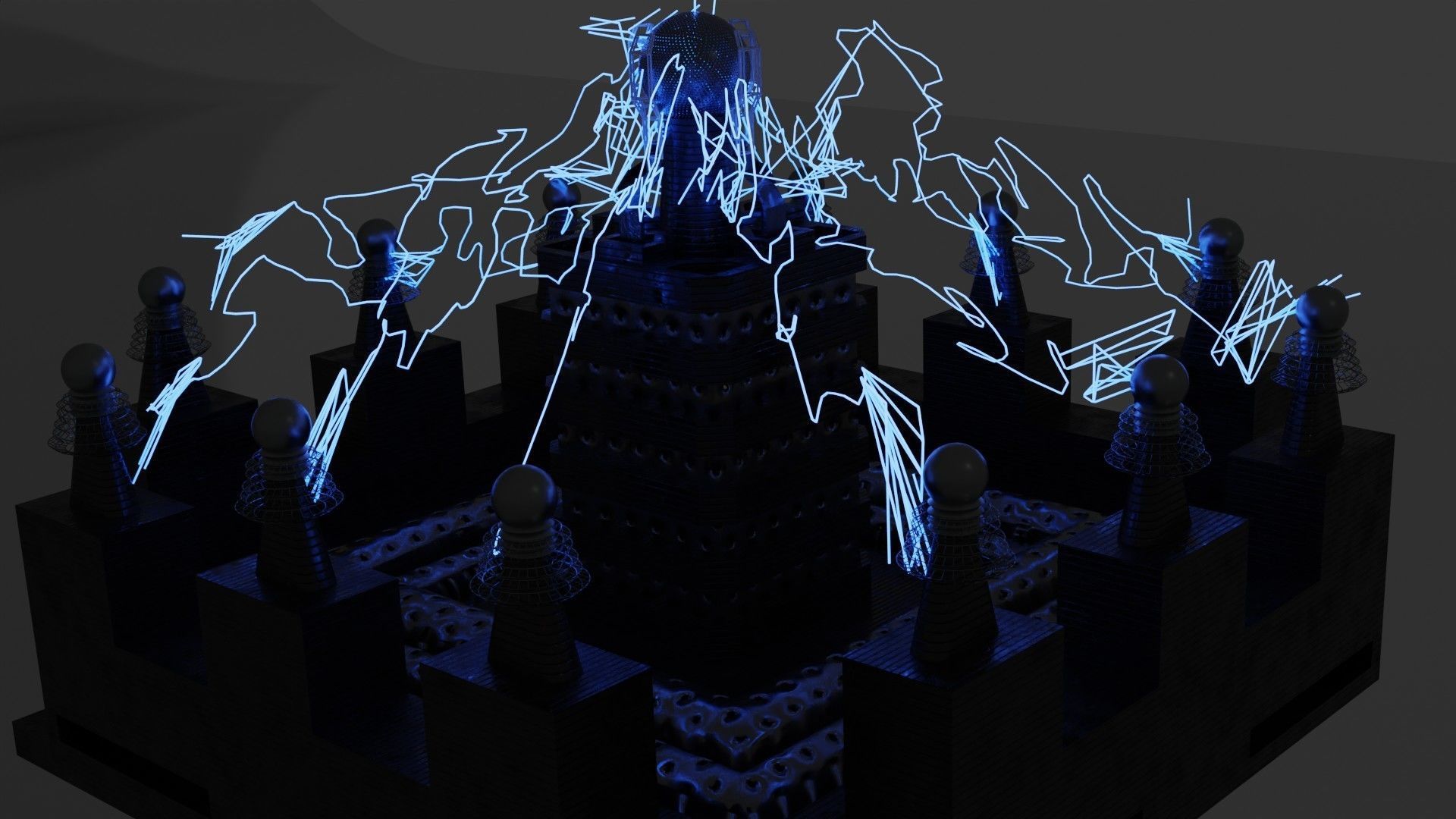 Scifi Tower with lightning custom tesla coil 3D model animated | CGTrader