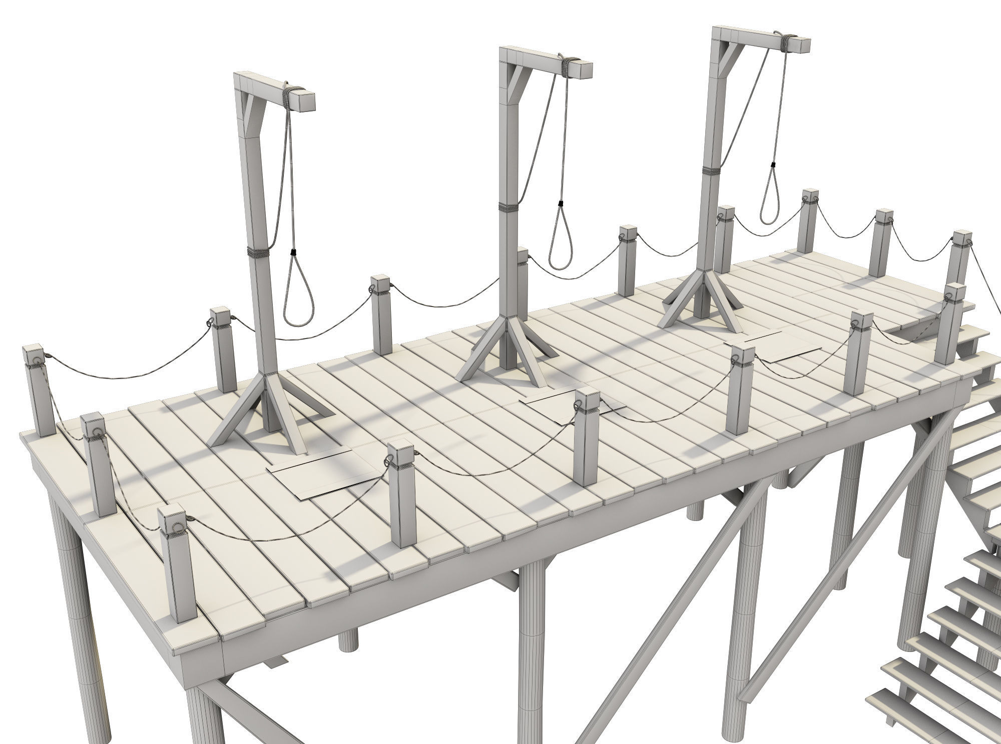 3D model Medieval Triple Gallows VR / AR / low-poly | CGTrader