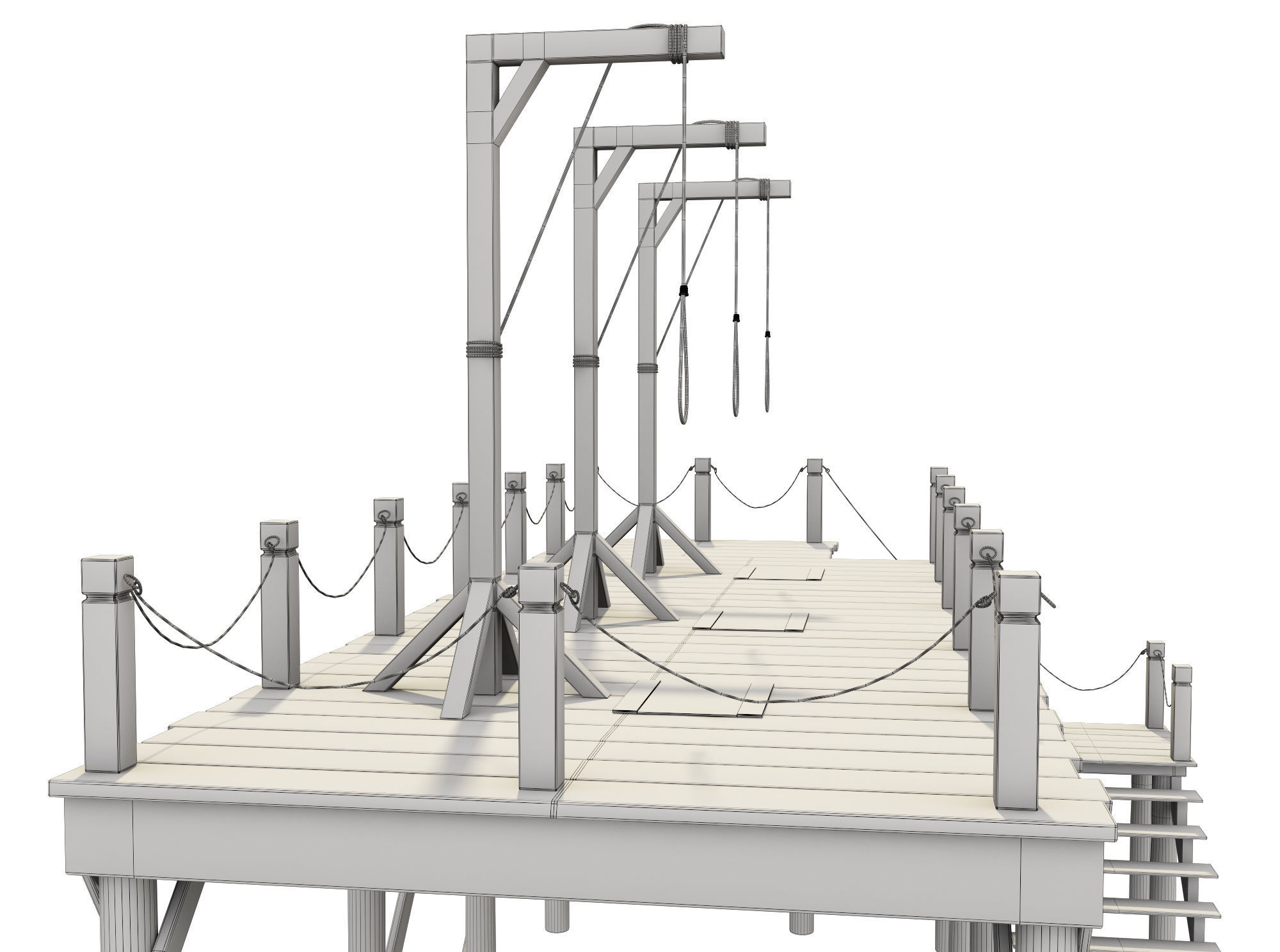 3D model Medieval Triple Gallows VR / AR / low-poly | CGTrader