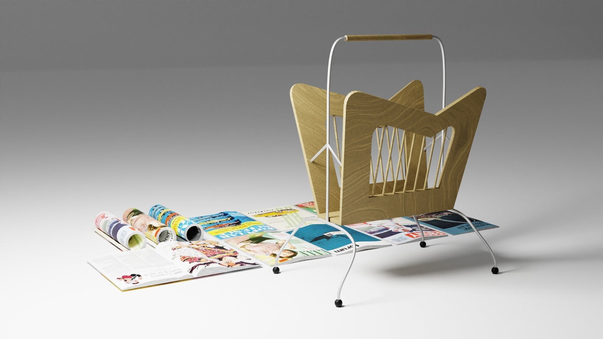3D model 1950 Magazine Rack and vintage magazines VR / AR / low-poly ...