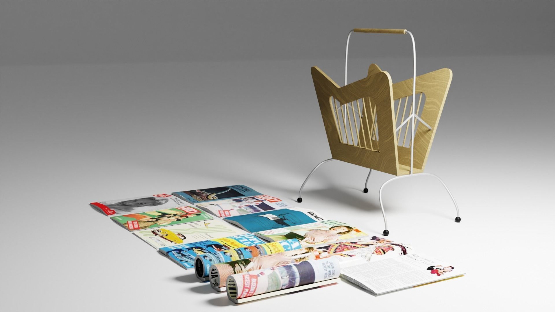 3D model 1950 Magazine Rack and vintage magazines VR / AR / low-poly ...