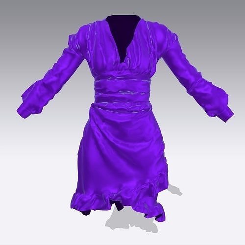 DRESS WOMAN FASHION STYLE LOOK ELEGANCE PURPLE COLOR 3D model | CGTrader