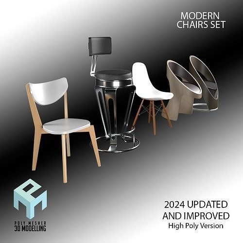 3D model Five Modern Chairs Set VR / AR / low-poly | CGTrader