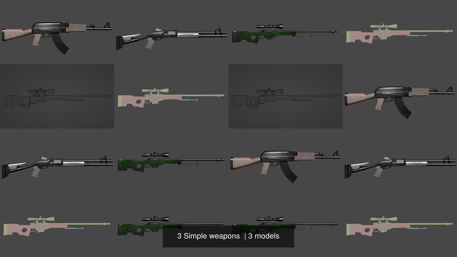 3D Model Collection 3 Simple weapons VR / AR / low-poly | CGTrader