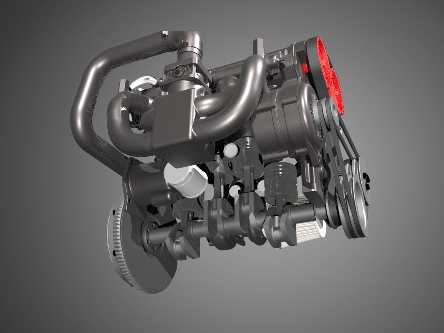 Four cylinder engine with animation 3D model animated | CGTrader