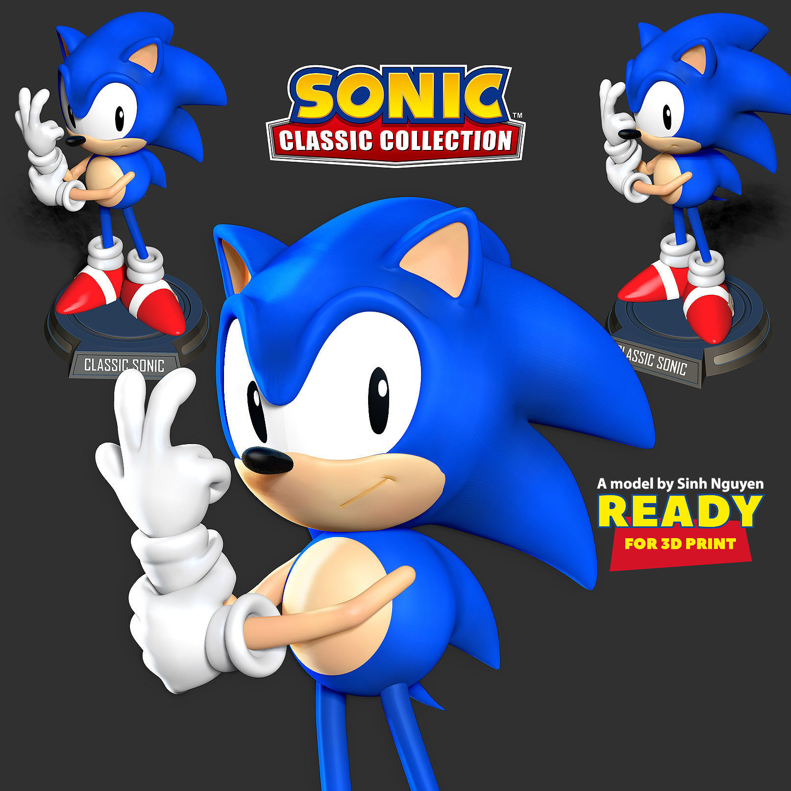Classic Sonic the hedgehog 3D model 3D printable | CGTrader