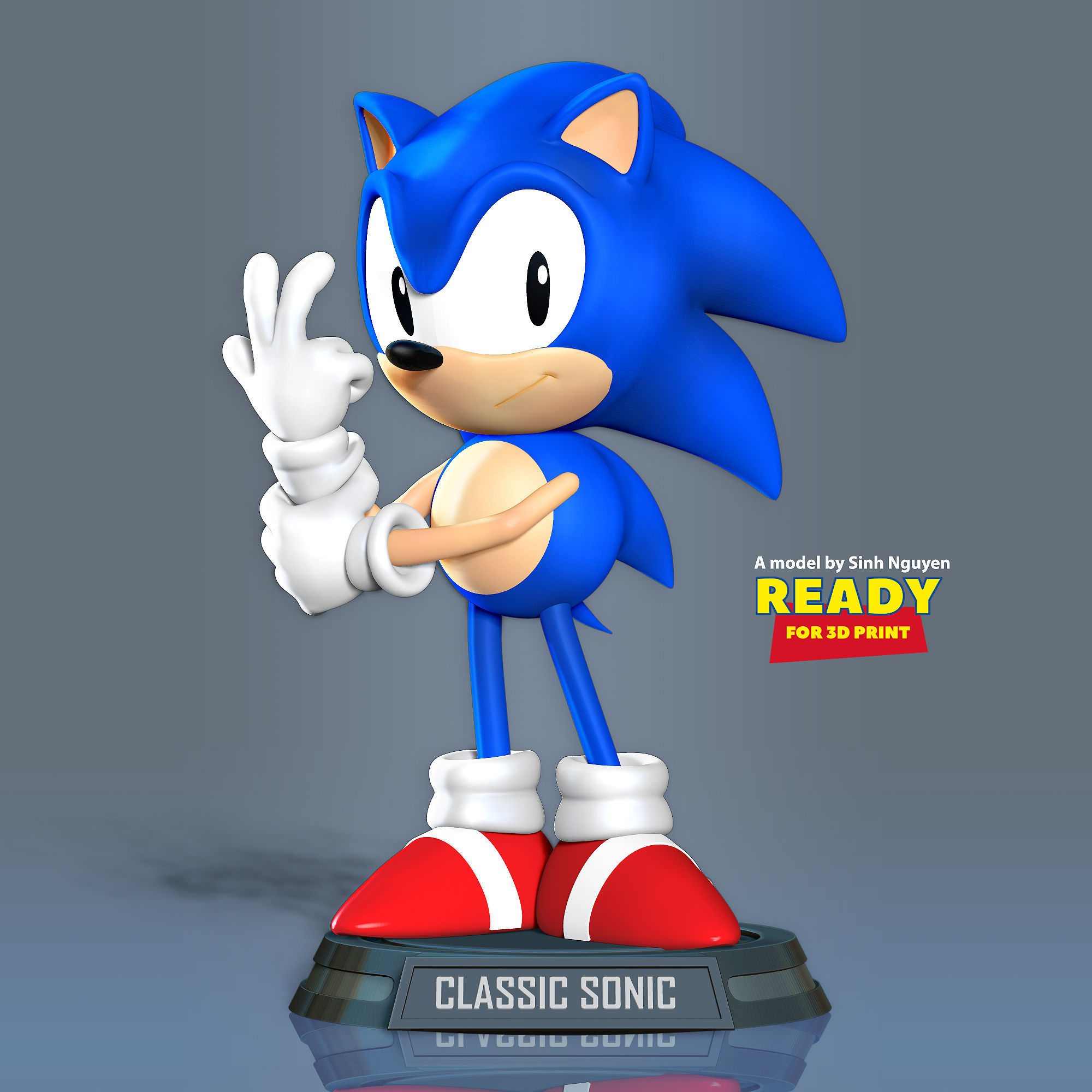 Classic Sonic the hedgehog 3D model 3D printable | CGTrader