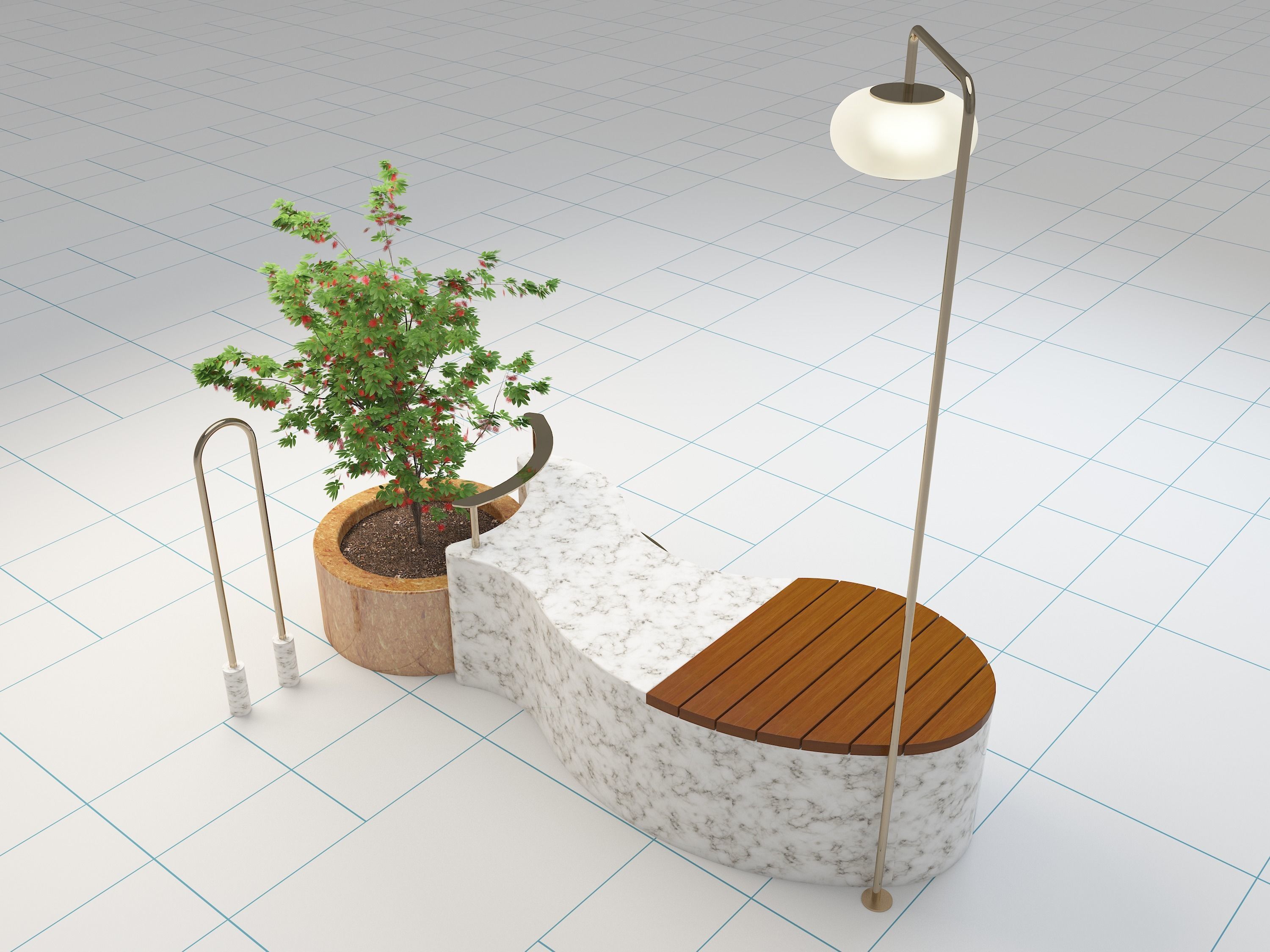 Urban Marble Wooden Bench 3D model | CGTrader