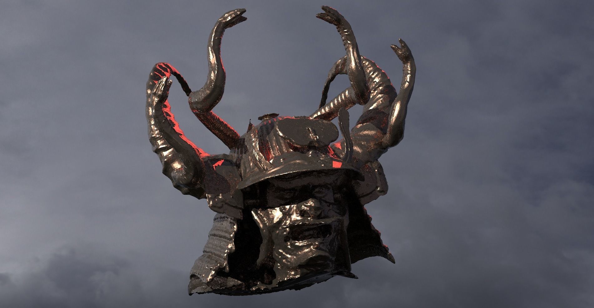 Samurai fantasy helmet horned snakes 3D model | CGTrader