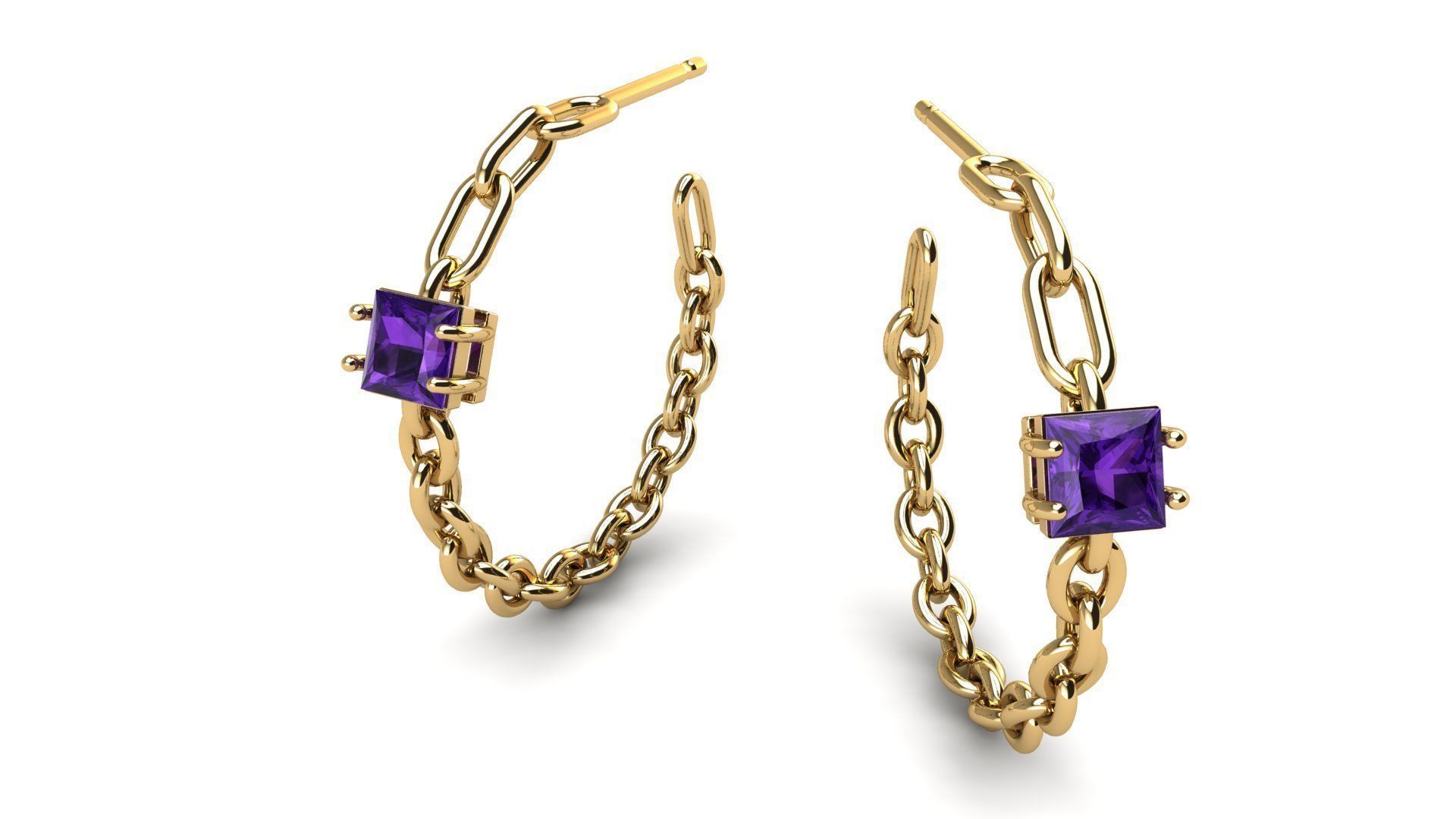 Chain Earrings diameter 25 mm with Gemstone 3D Model Collection | CGTrader