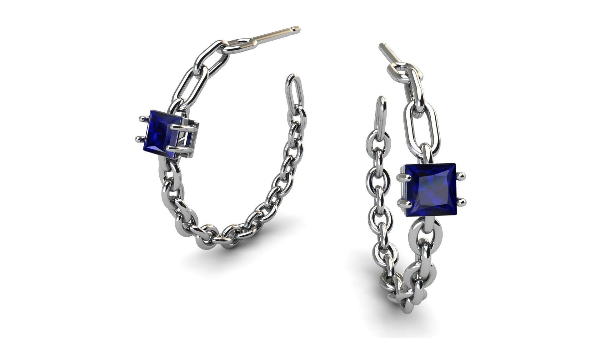 Chain Earrings diameter 25 mm with Gemstone 3D Model Collection | CGTrader