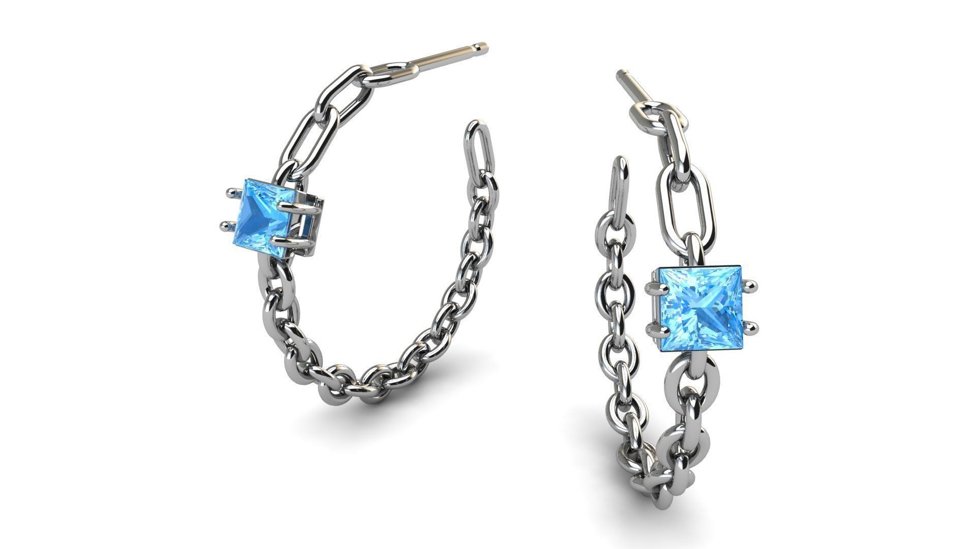 Chain Earrings diameter 25 mm with Gemstone 3D Model Collection | CGTrader