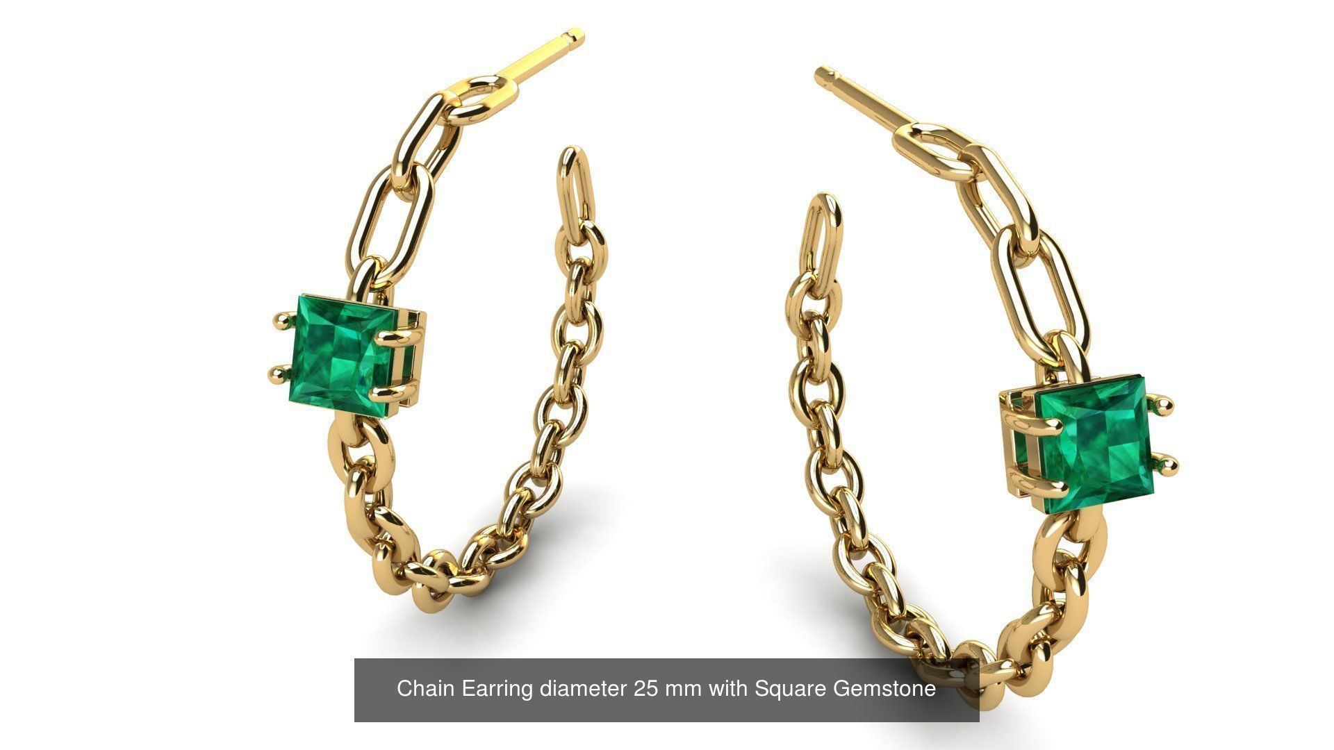 Chain Earrings diameter 25 mm with Gemstone 3D Model Collection | CGTrader
