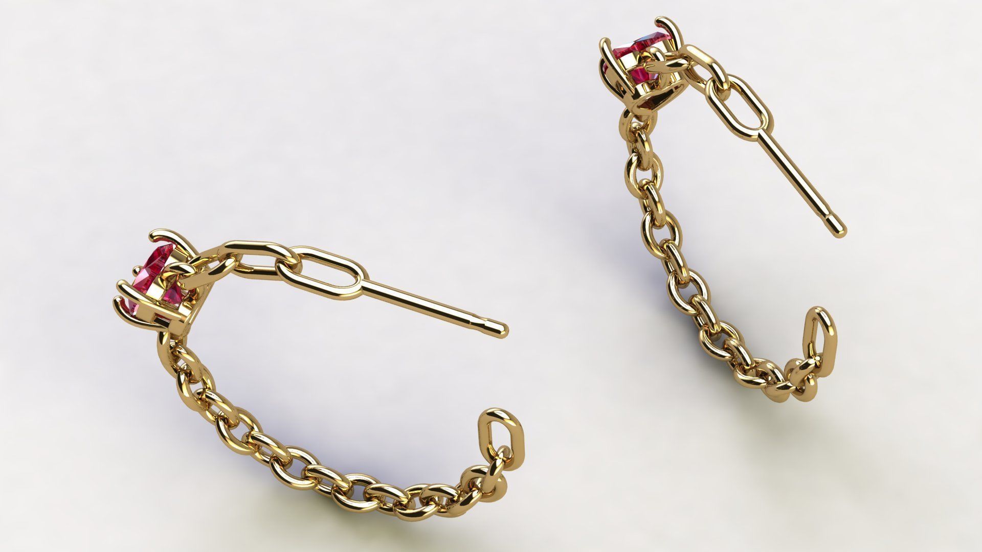 Chain Earrings diameter 25 mm with Gemstone 3D Model Collection | CGTrader