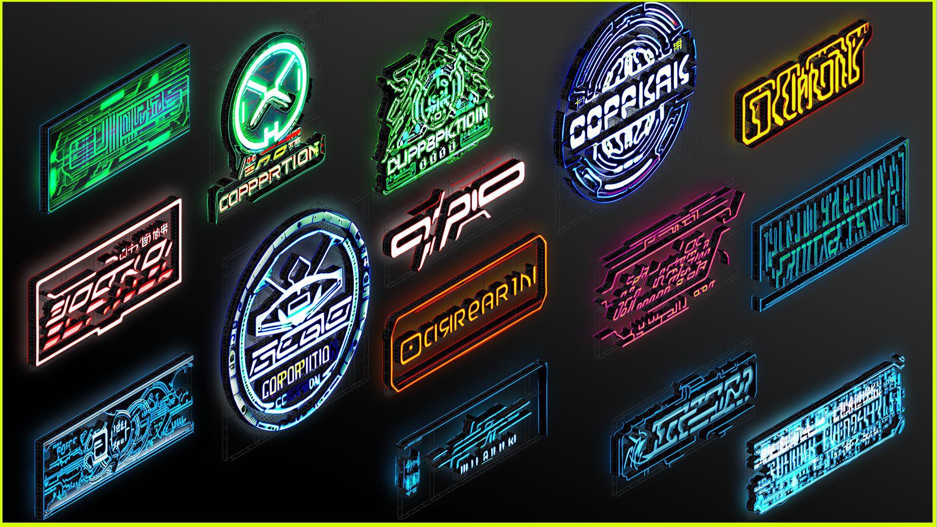 3D model 100 Sci-Fi Sci Fi Cyberpunk City Neon Billboard Pack Bundle VR ...