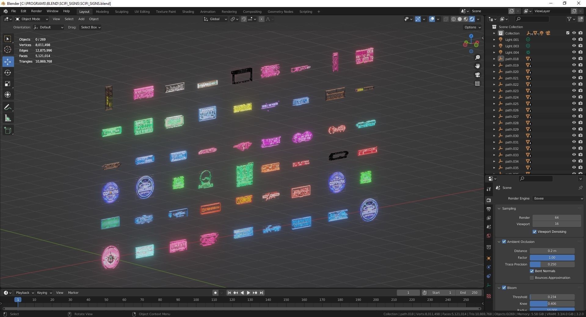 3D model 100 Sci-Fi Sci Fi Cyberpunk City Neon Billboard Pack Bundle VR ...