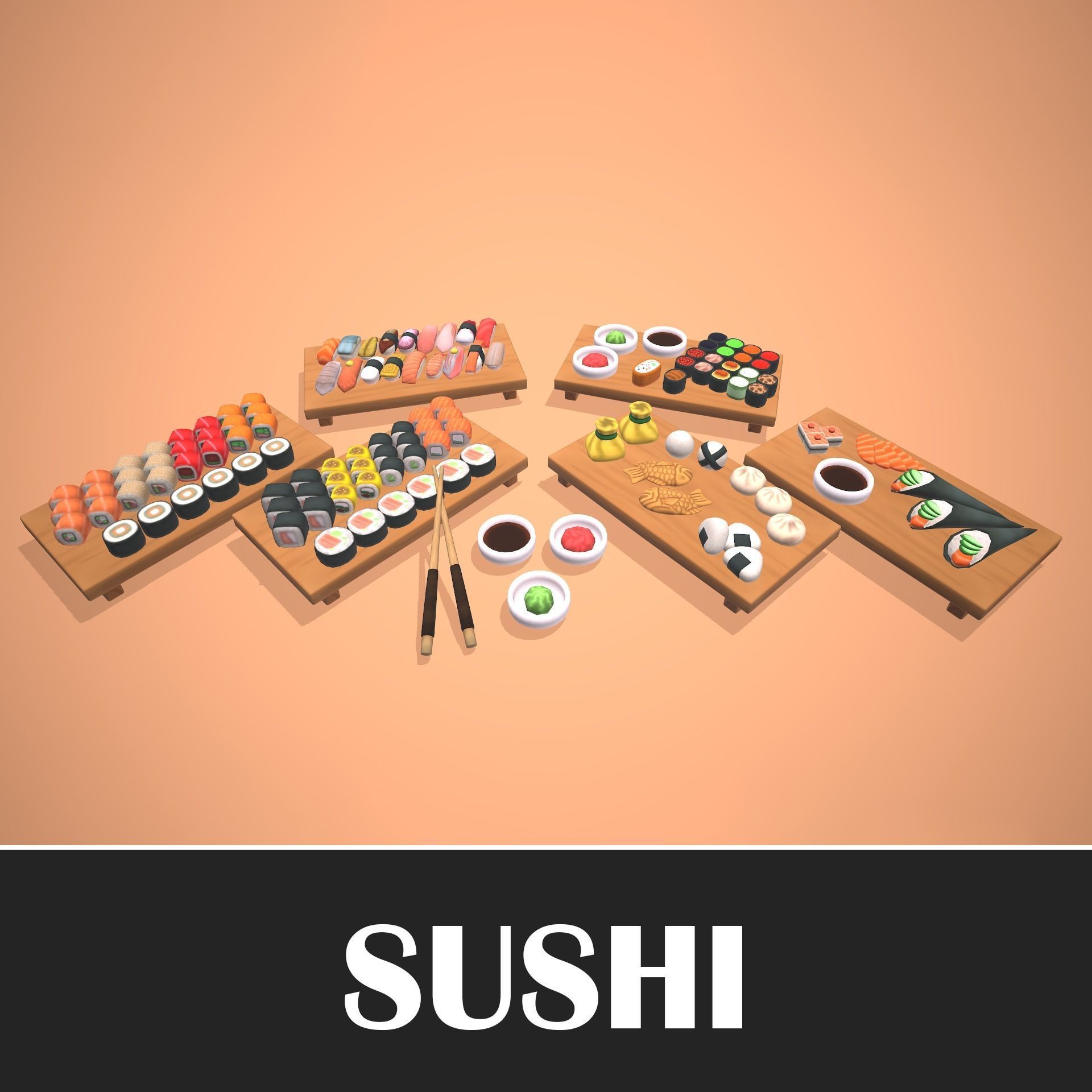 3D model Sushi - Stylized Food Pack VR / AR / low-poly | CGTrader