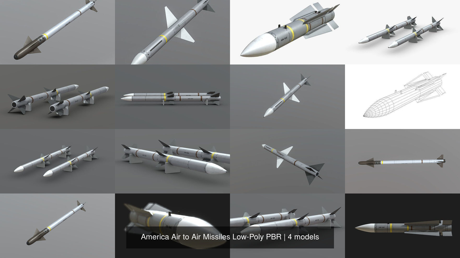 3D Model Collection America Air to Air Missiles Low-Poly PBR VR / AR ...