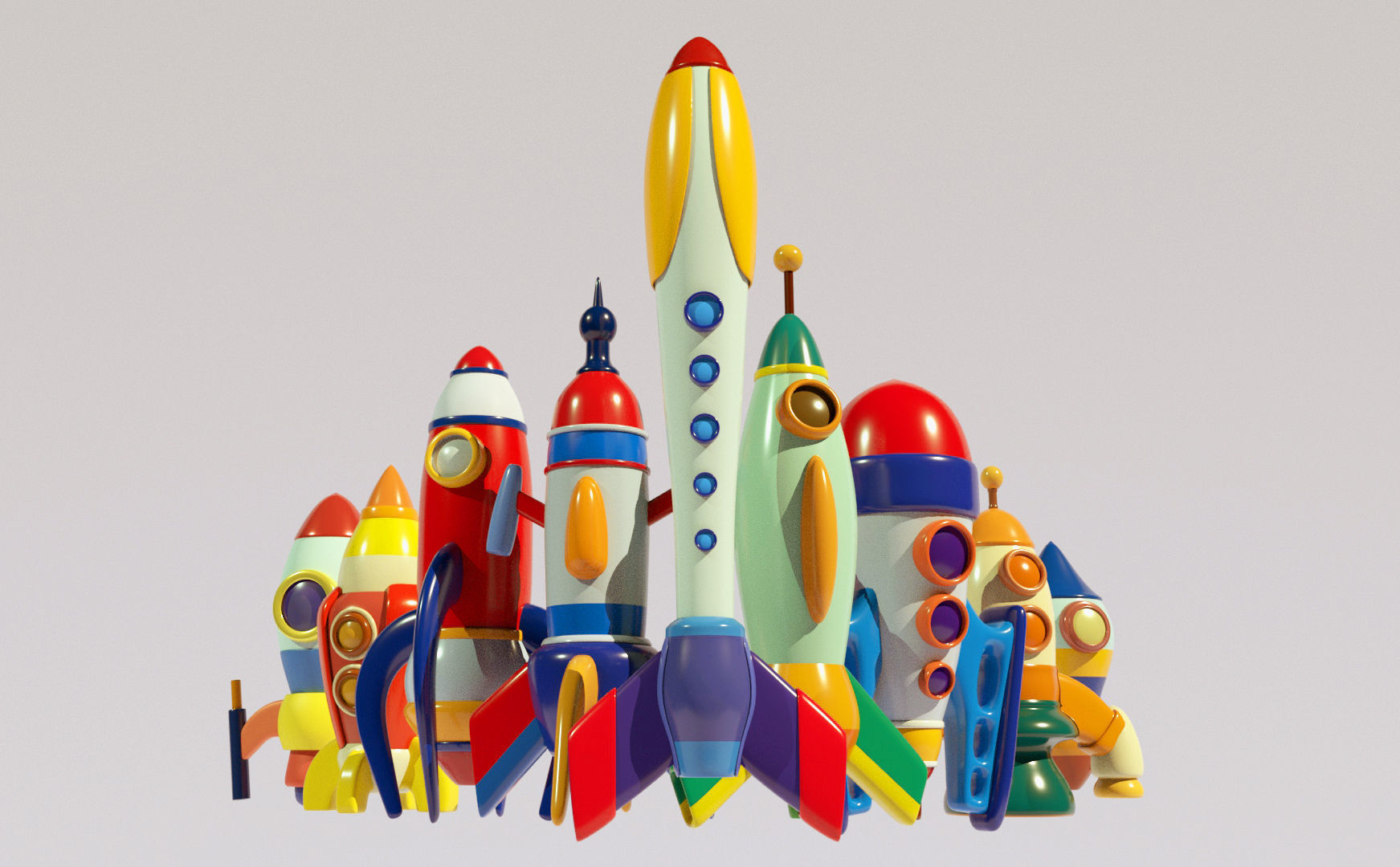 9 Cartoon Style Rigged Rocket Models 3D model rigged | CGTrader