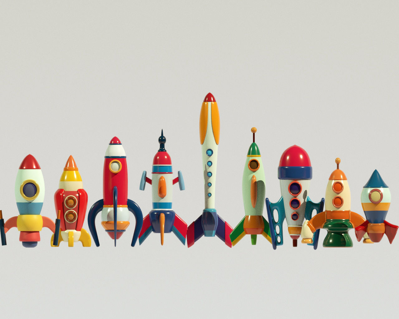 9 Cartoon Style Rigged Rocket Models 3D model rigged | CGTrader