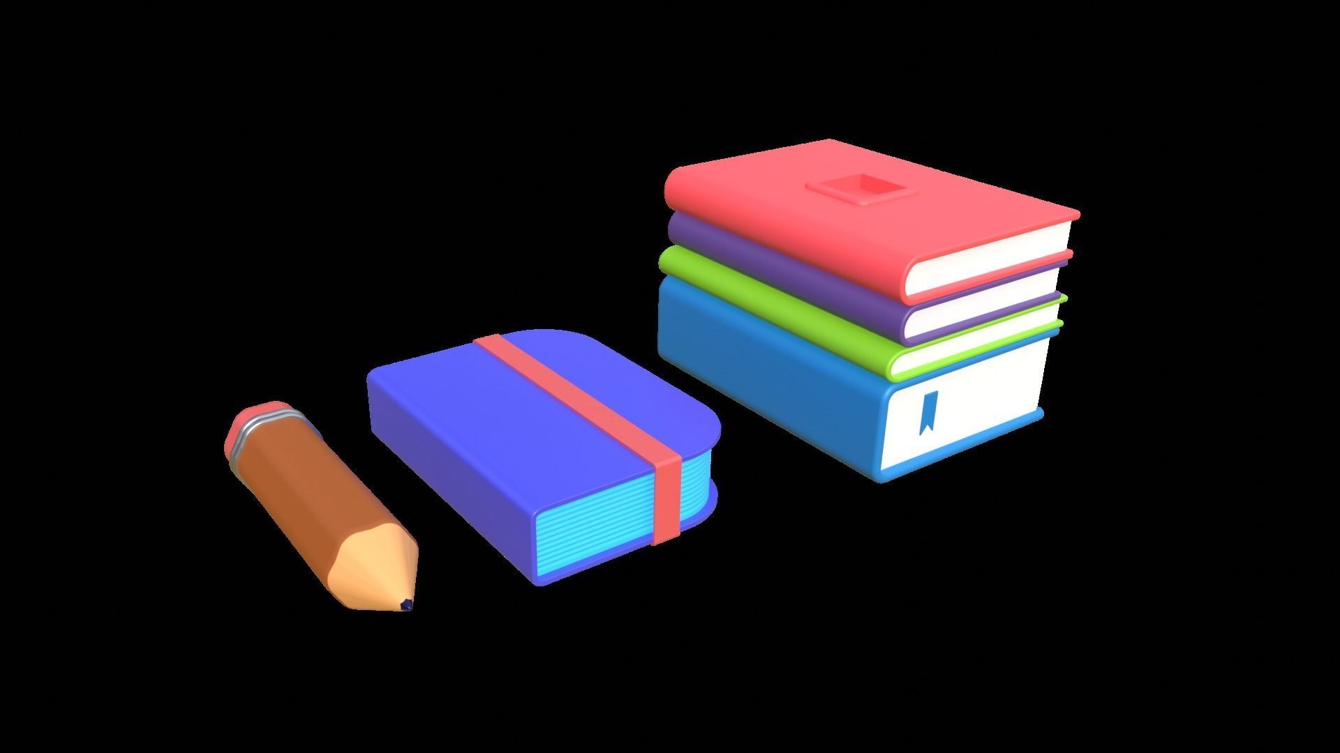 books and pencil 3D model | CGTrader