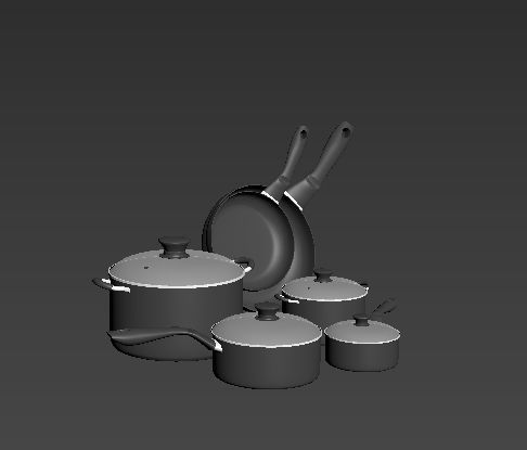 3D model Non-Stick-Kitchen-Accessories set of pots and pans VR / AR ...