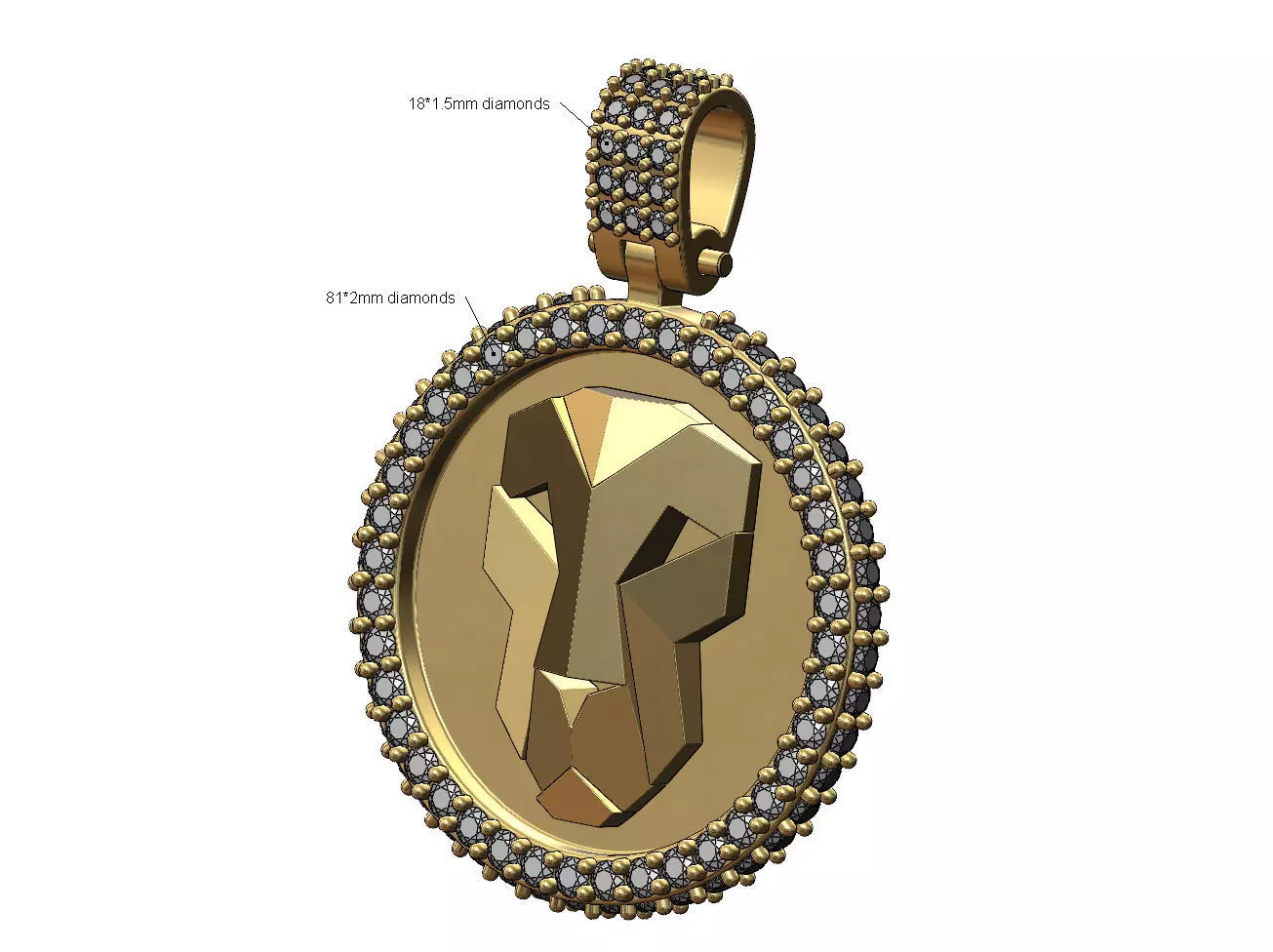 Iced geometric lion diamond pendant with bail 3D model 3D printable ...