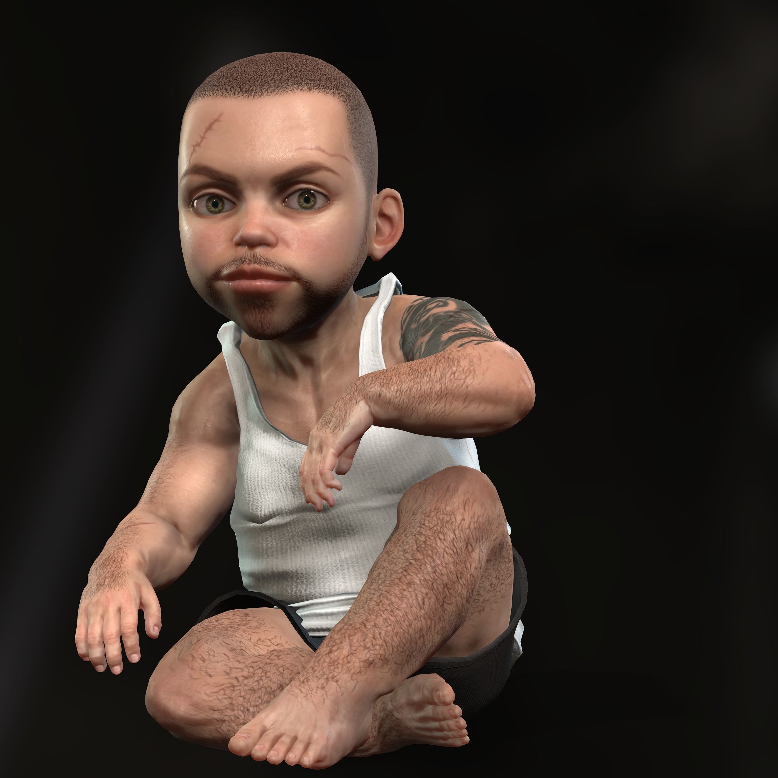FANTASY FUNNY CHARACTER ANIMATED 3D ANGRY LITTLE MAN WITH TATTOO 3D ...