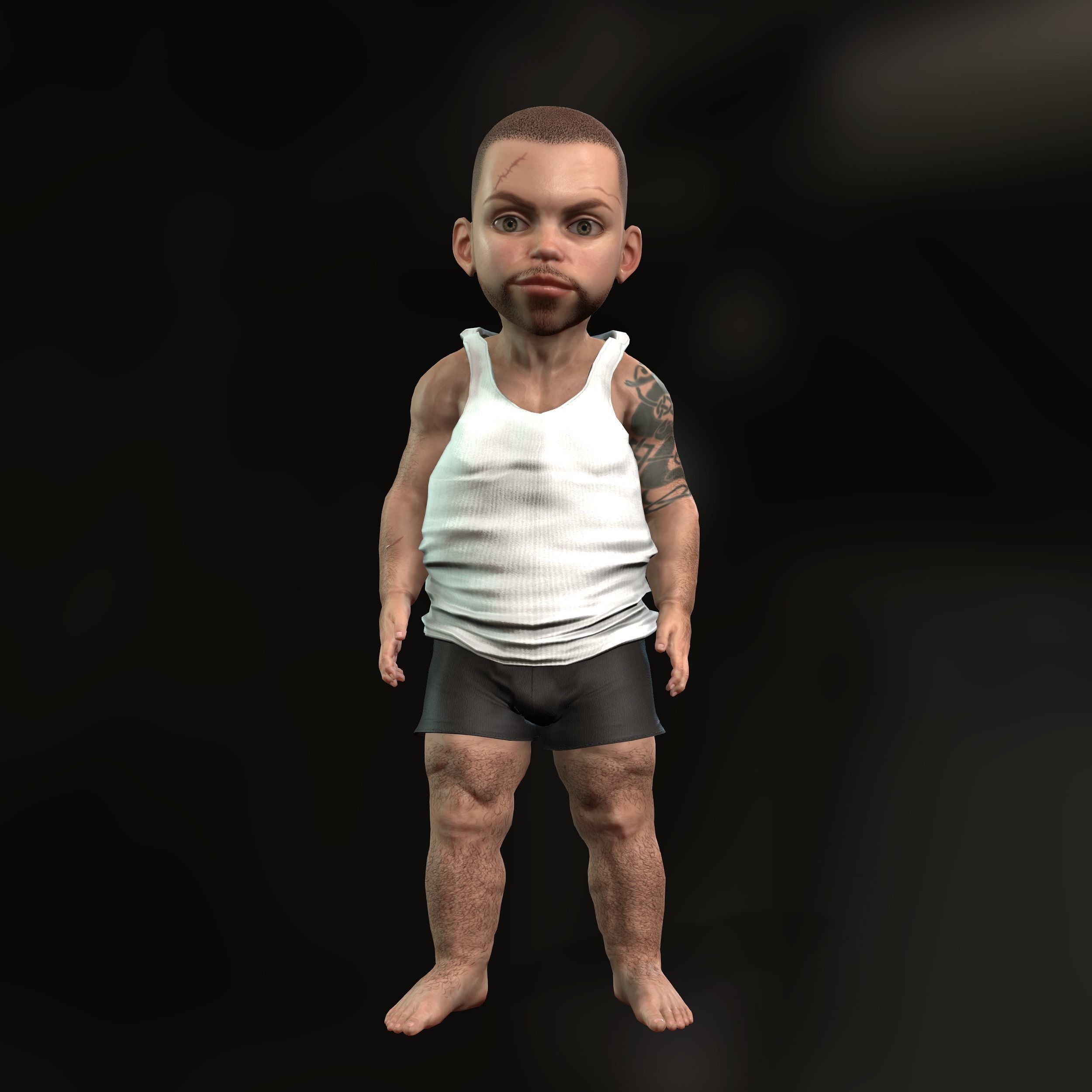 FANTASY FUNNY CHARACTER ANIMATED 3D ANGRY LITTLE MAN WITH TATTOO 3D ...
