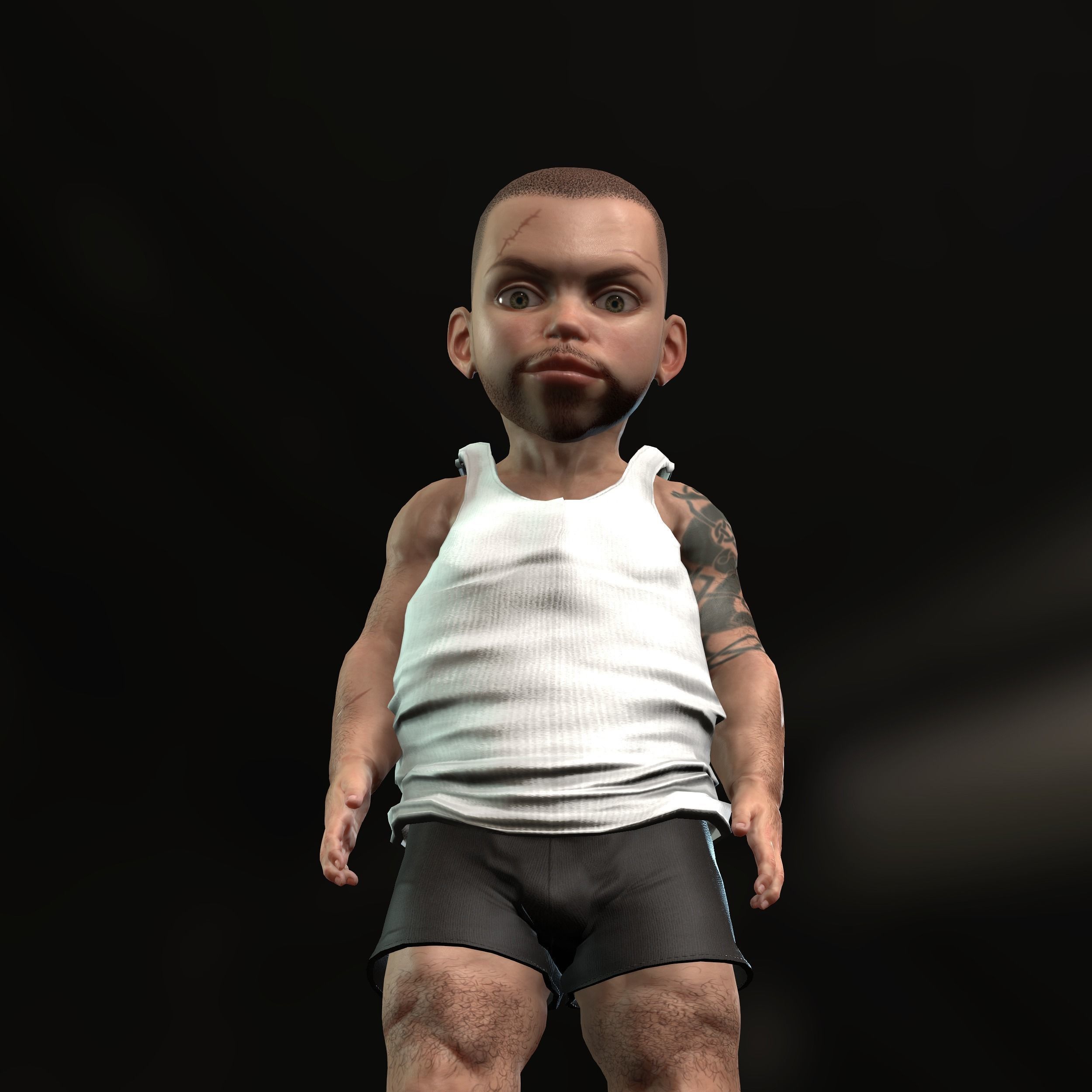 FANTASY FUNNY CHARACTER ANIMATED 3D ANGRY LITTLE MAN WITH TATTOO 3D ...