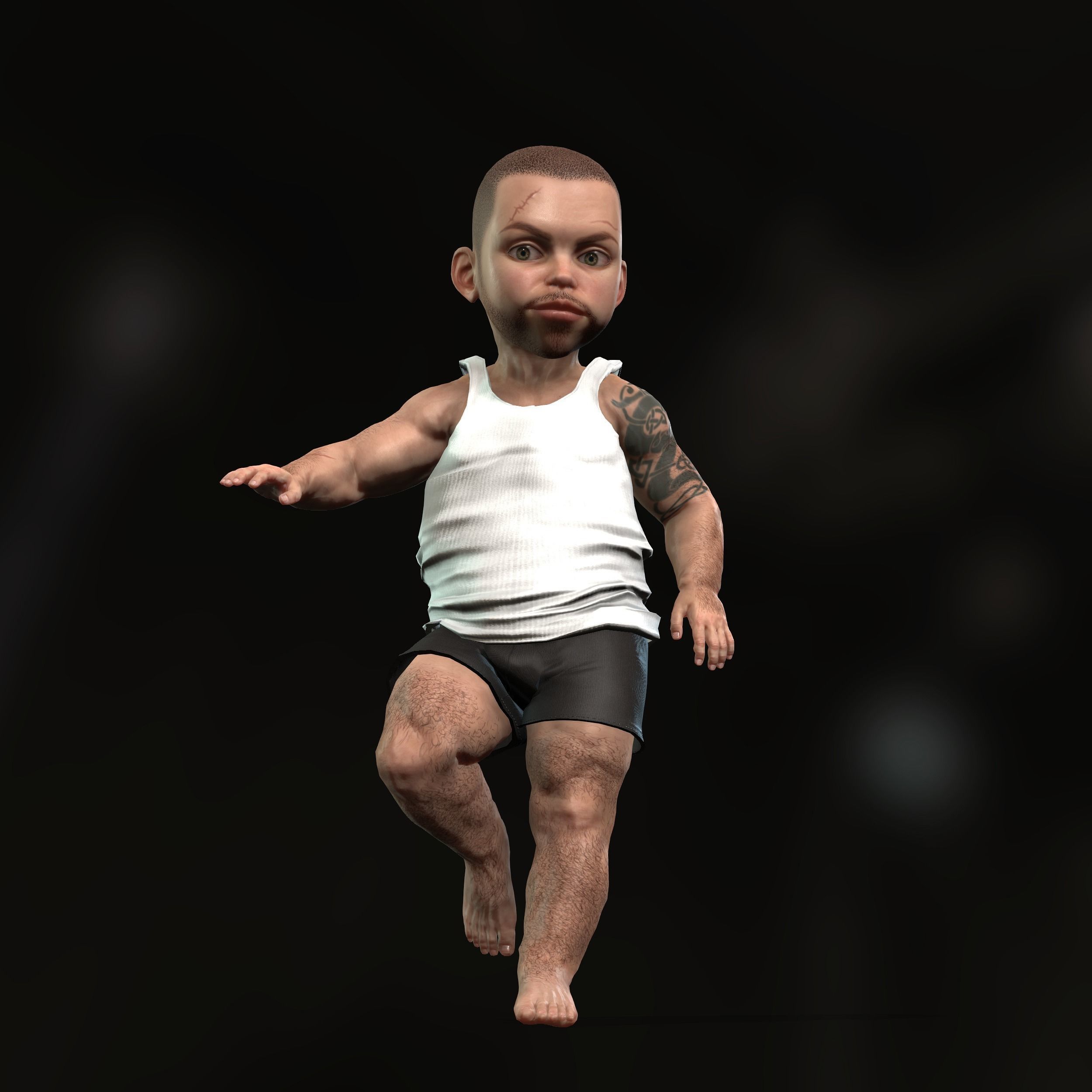 FANTASY FUNNY CHARACTER ANIMATED 3D ANGRY LITTLE MAN WITH TATTOO 3D ...