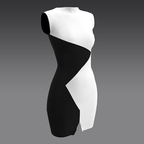COLOR BLOCK BLACK AND WHITE HOURGLASS DRESS MODERN 3D model | CGTrader