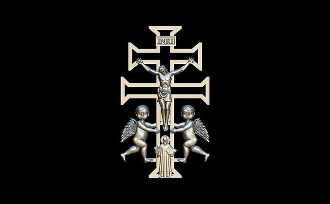 CRUZ DE CARAVACA ANGELES LATERALES Y CRISTO CENTRAL CALADA 3D model 3D ...