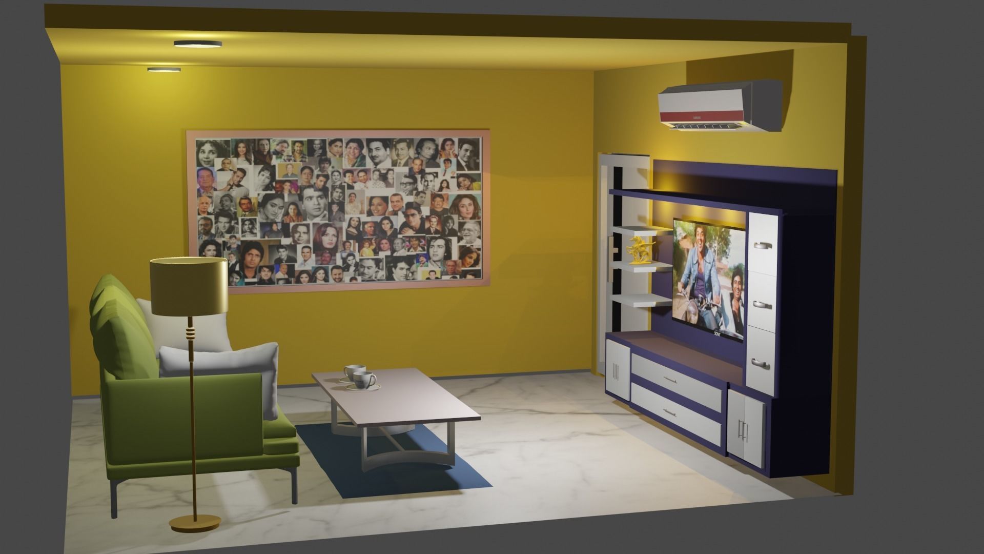 Living Room with LED Panel 3D model | CGTrader