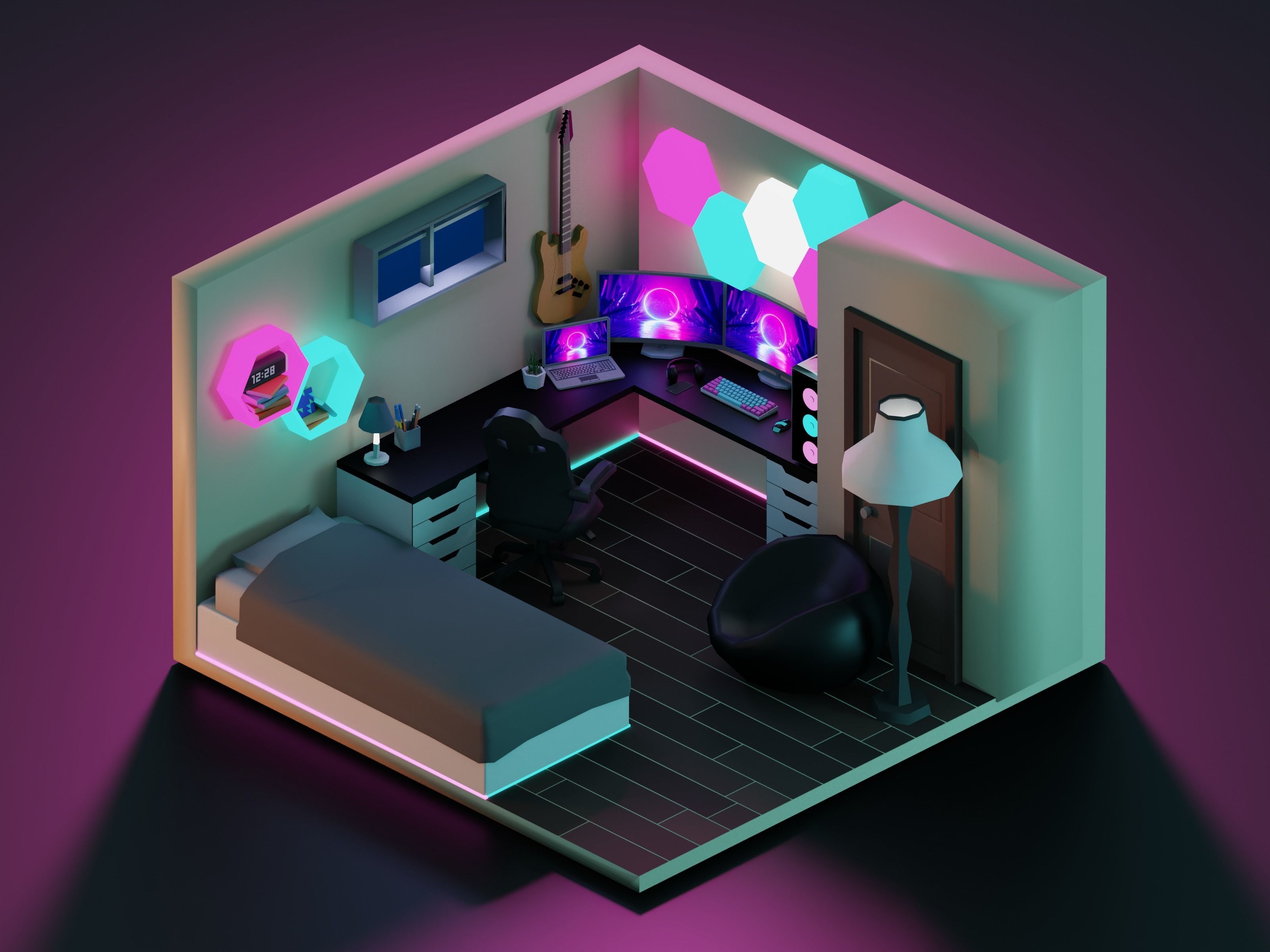 Low Poly Gaming Room free VR / AR / low-poly 3D model rigged | CGTrader