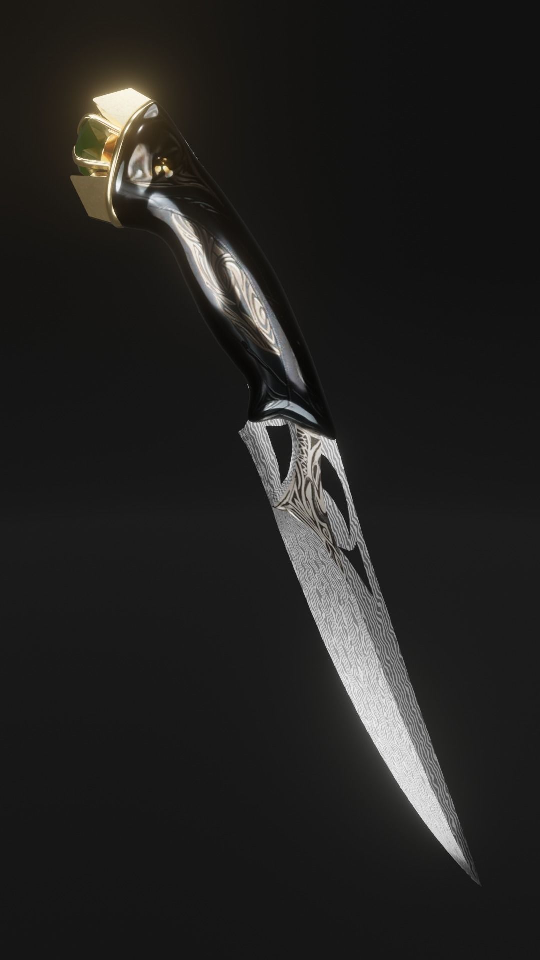 Gilded Damascus Knife 3D model | CGTrader
