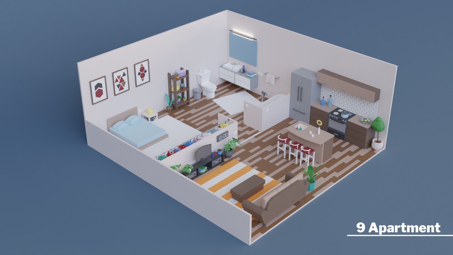 3D model Low Poly Apartments Pack Interiors VR / AR / low-poly | CGTrader