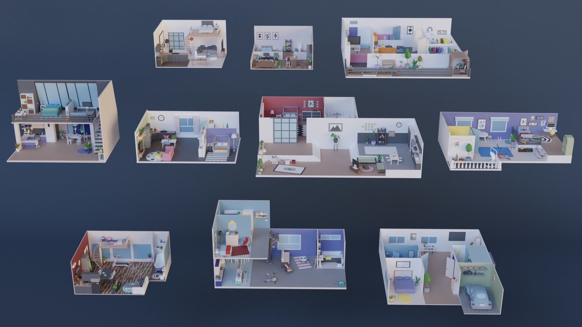 3D model Low Poly Apartments Pack Interiors VR / AR / low-poly | CGTrader